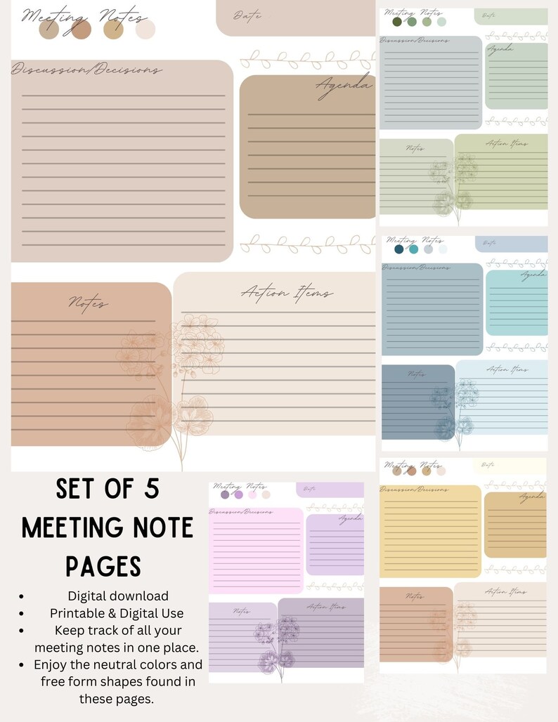 Printable Meeting Note Template Great for Teachers and Professionals - Etsy