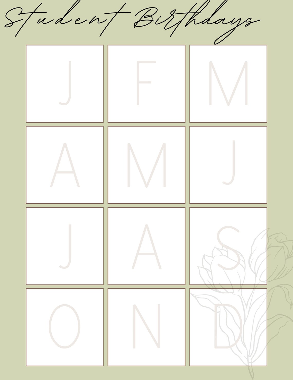 Simple and Easy Student Birthday Calendars- Digital Download- Printable ...