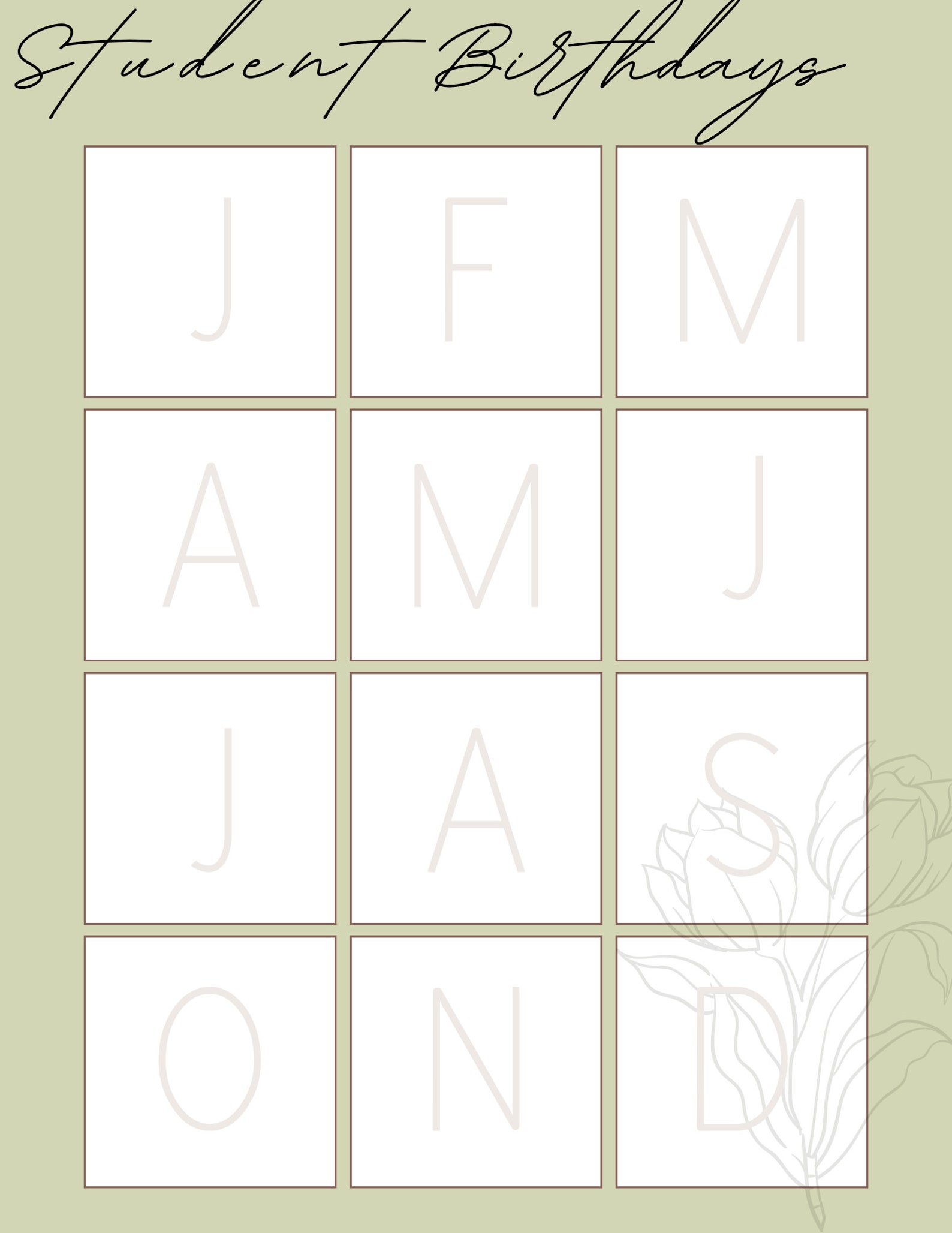 Simple and Easy Student Birthday Calendars- Digital Download- Printable ...