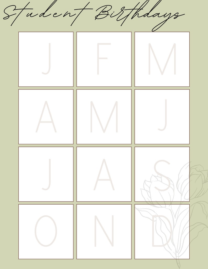 Simple and Easy Student Birthday Calendars- Digital Download- Printable ...
