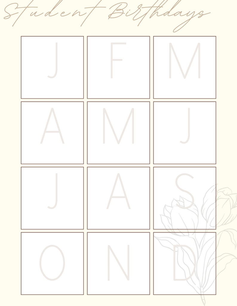 Simple and Easy Student Birthday Calendars- Digital Download- Printable ...