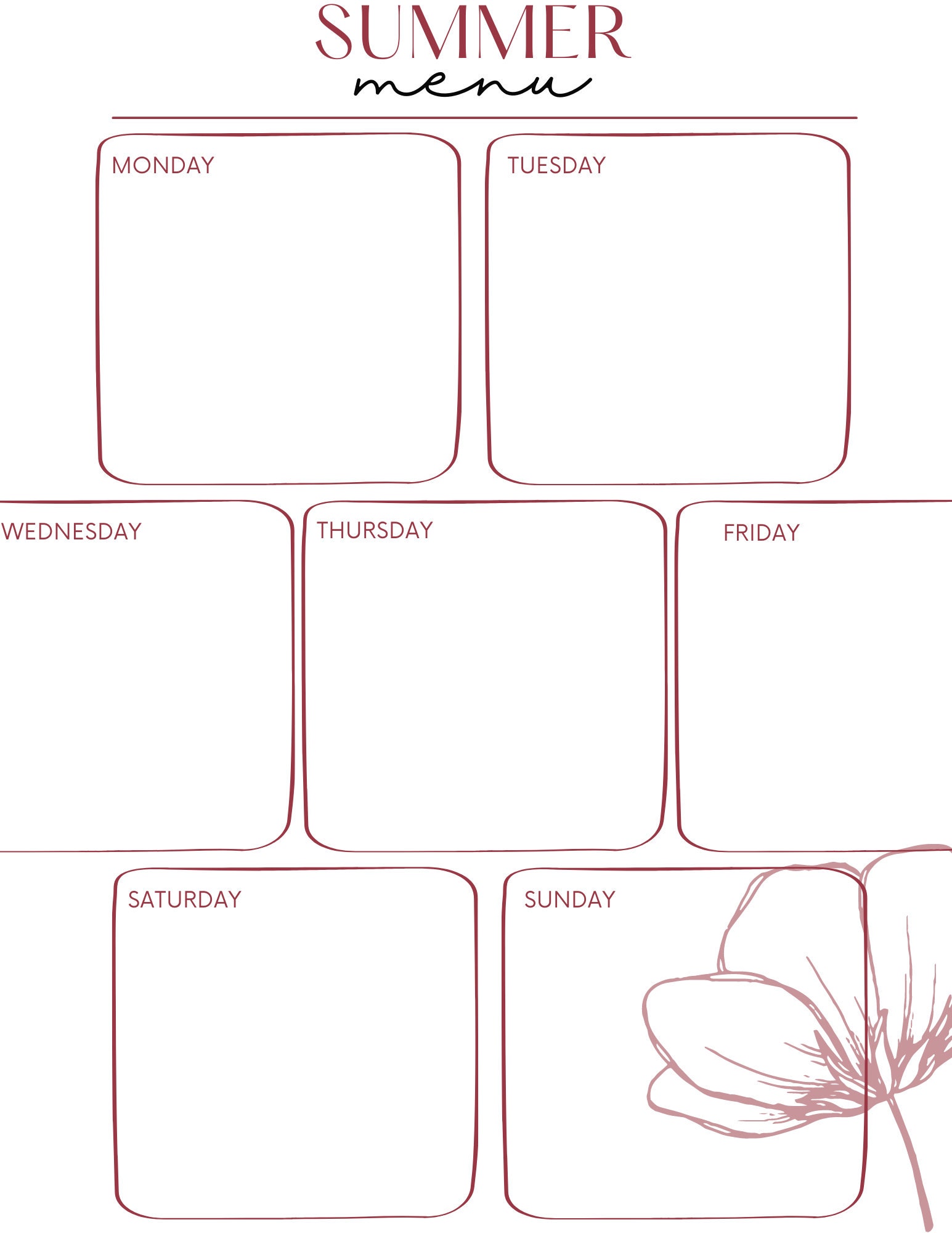 Summer Menu Printable Great for Keeping the Family on Track Free ...