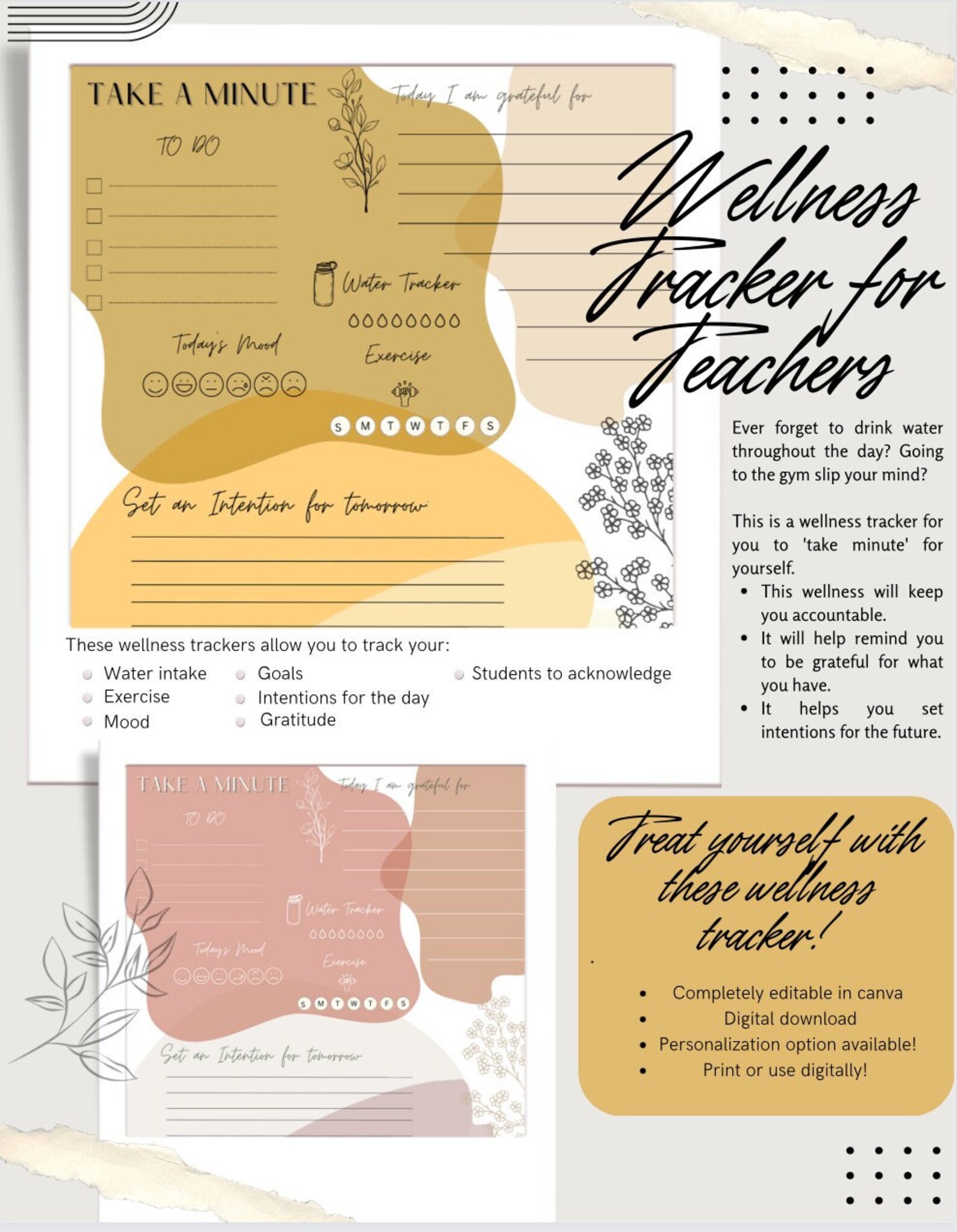 Printable Wellness Tracker - Made for Teachers! Digital Download - Etsy