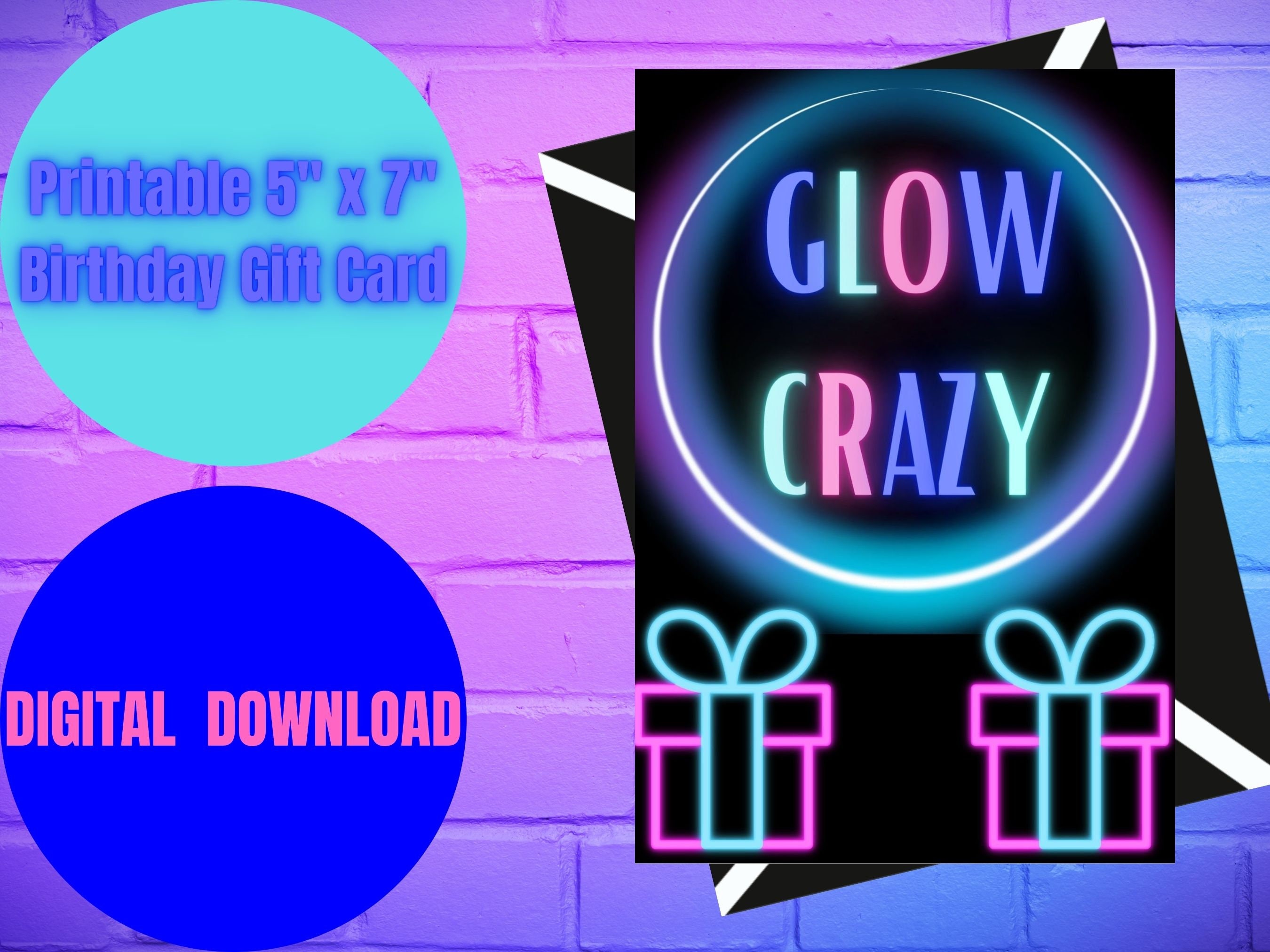 Neon Printable Birthday Card, Birthday Gift Card, Printable Card ...
