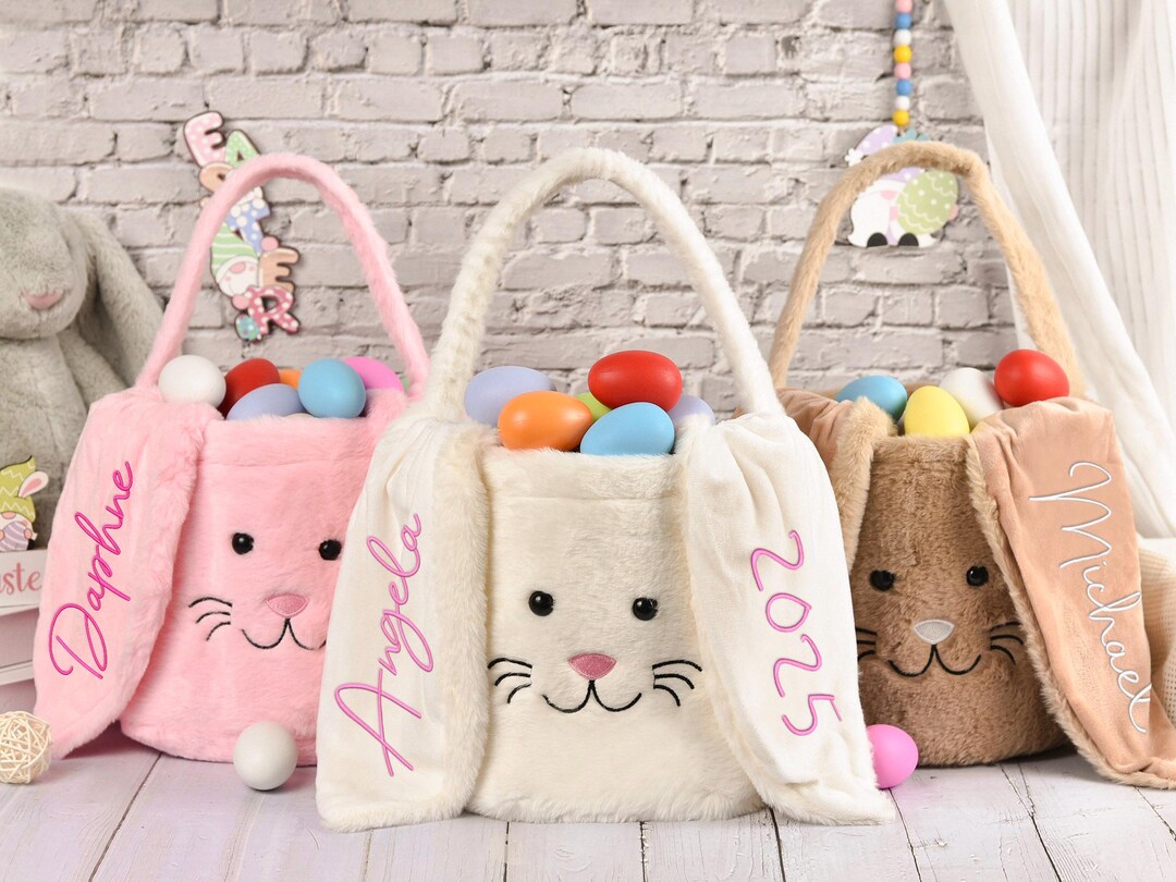 Plush Easter Basket,embroidered Easter Bucket,personalized Easter Bunny ...