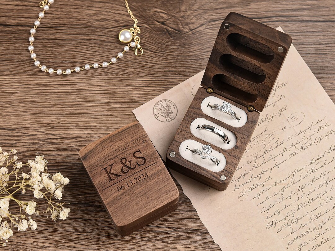 Custom Triple Flip Ring Box,wooden Wedding Ring Box, Engagement Ring ...