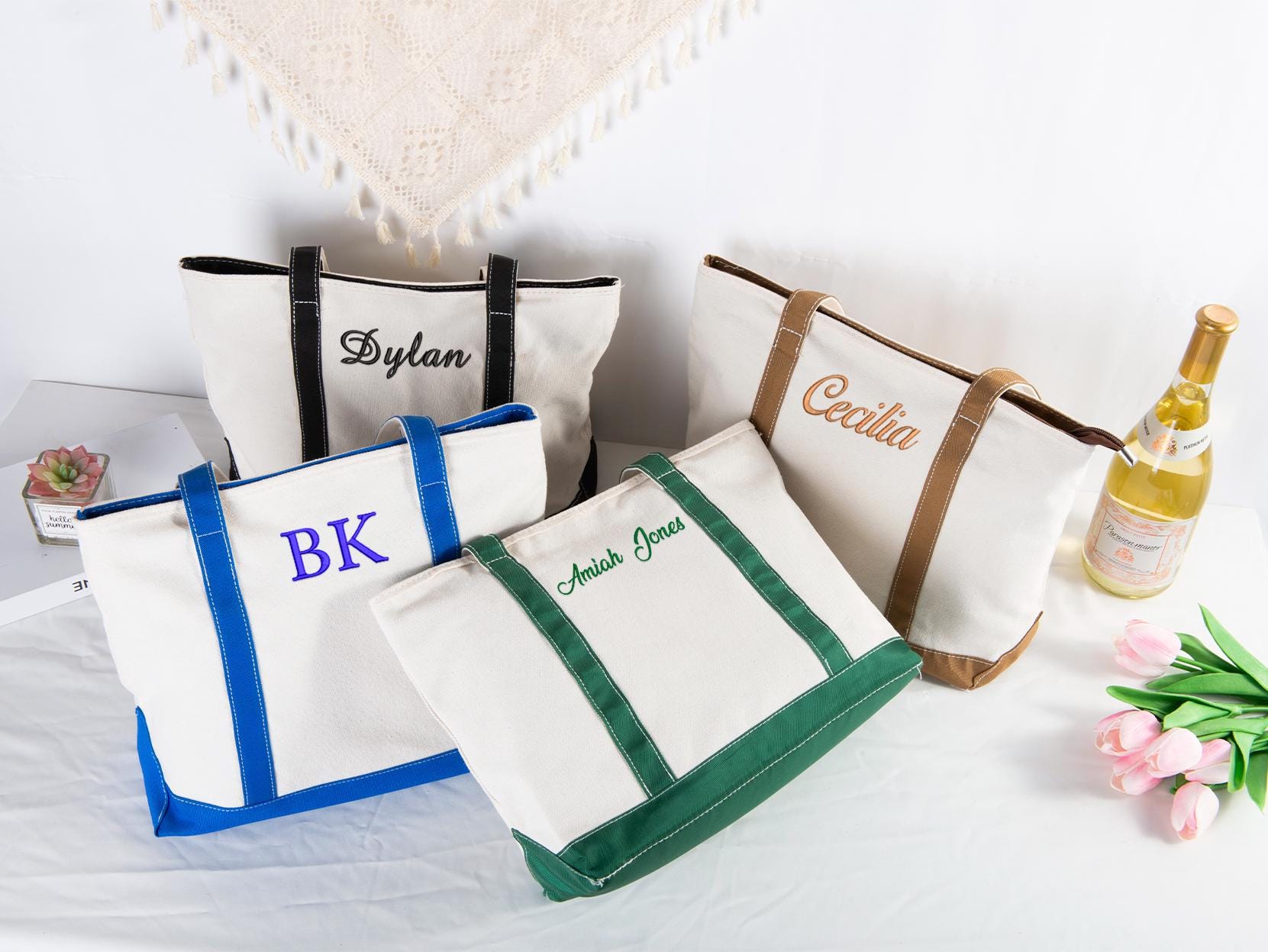 Personalized Tote Bag,name Tote Bag,custom Tote Bag With Ribbon,canvas ...