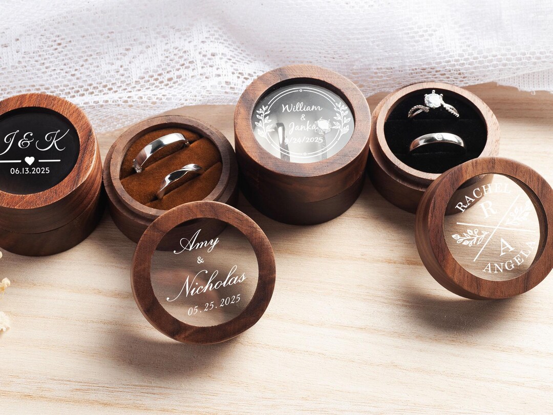 Personalized Wooden Wedding Ring Box With Clear Acrylic Cover ...