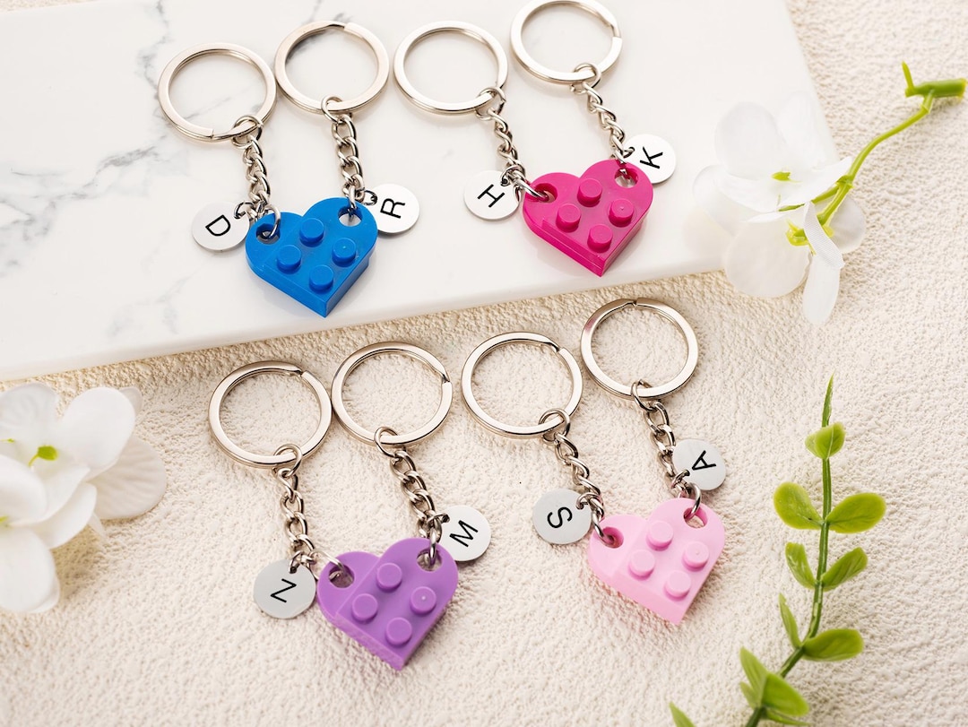 Initial Heart Keychains Set, Personalized Boyfriend Girlfriend Gift ...