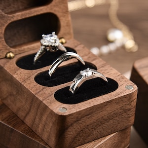 Wooden Triple Flip Ring Box, Custom Wedding Ring Box,engagement Ring ...