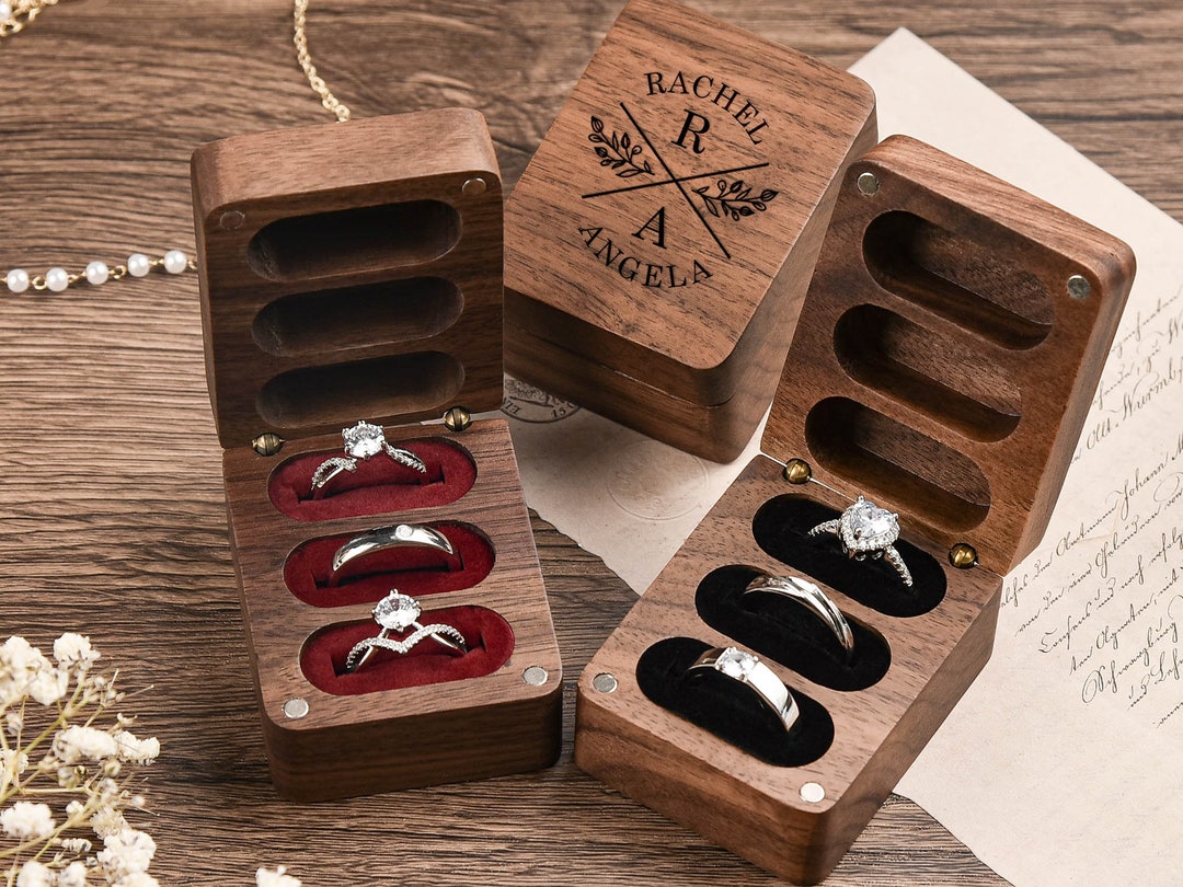 Engagement Triple Flip Ring Box,custom Wooden Wedding Ring Box,ring Box ...