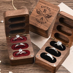 Wooden Triple Flip Ring Box, Custom Wedding Ring Box,engagement Ring ...
