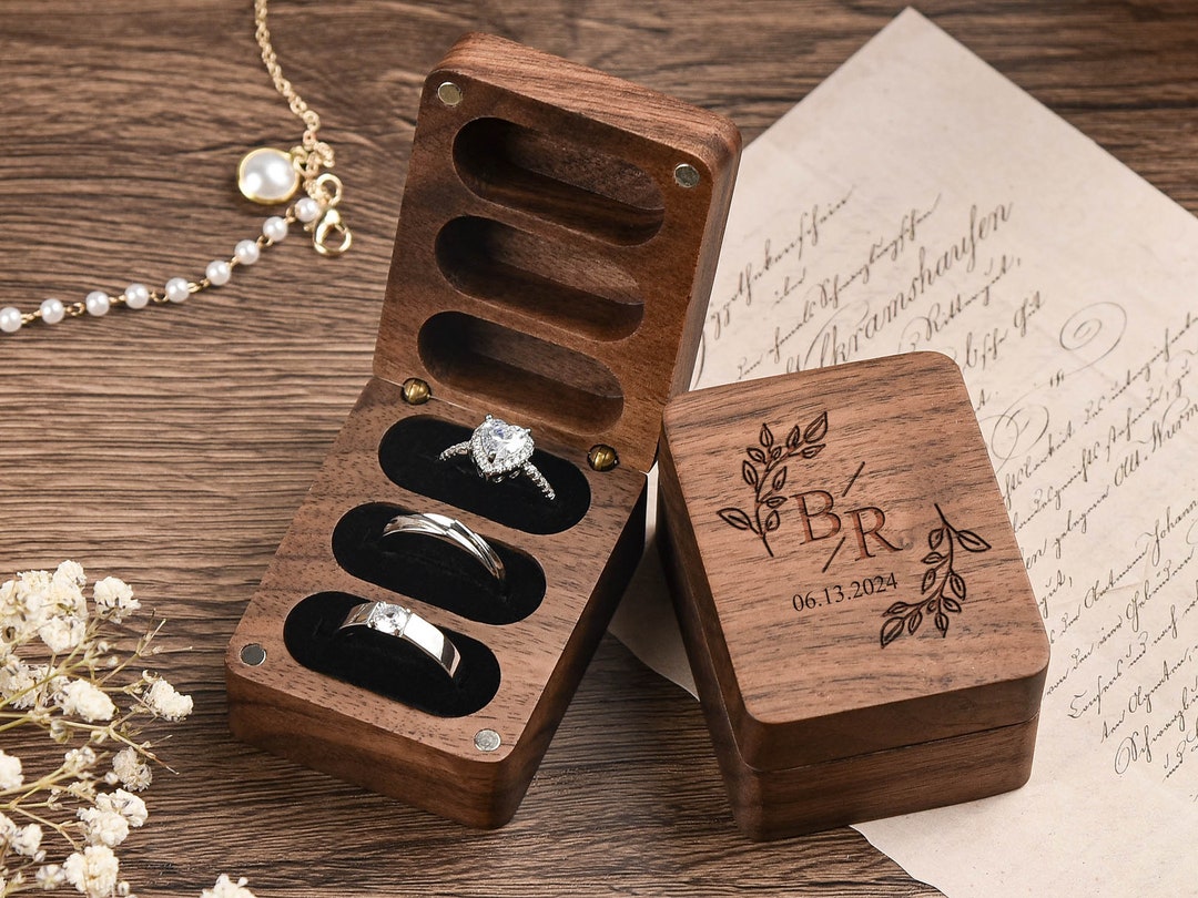 Wooden Triple Flip Ring Box, Custom Wedding Ring Box,engagement Ring ...