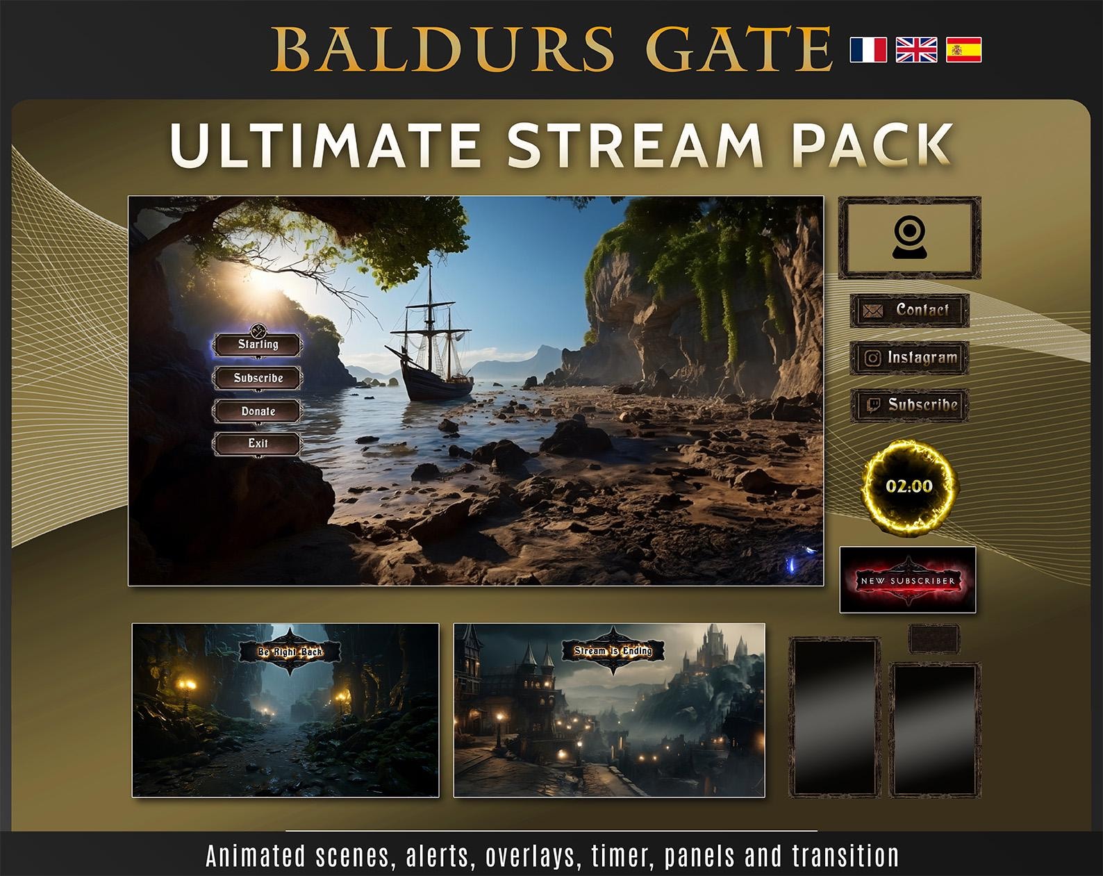 Stream Package of Baldur's Gate 3 Designed for Twitch, Stream Overlays ...
