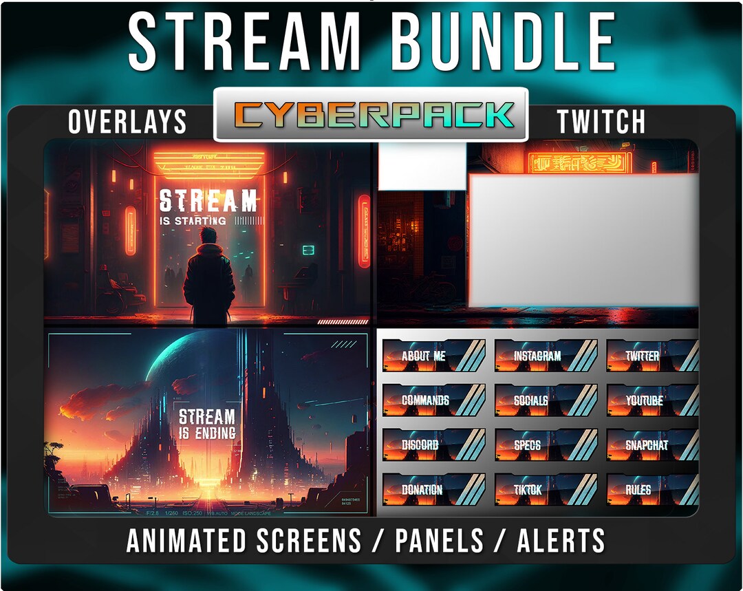 Stream Package : Cyberpunk, Stream Overlays, Animated Screens, Twitch ...