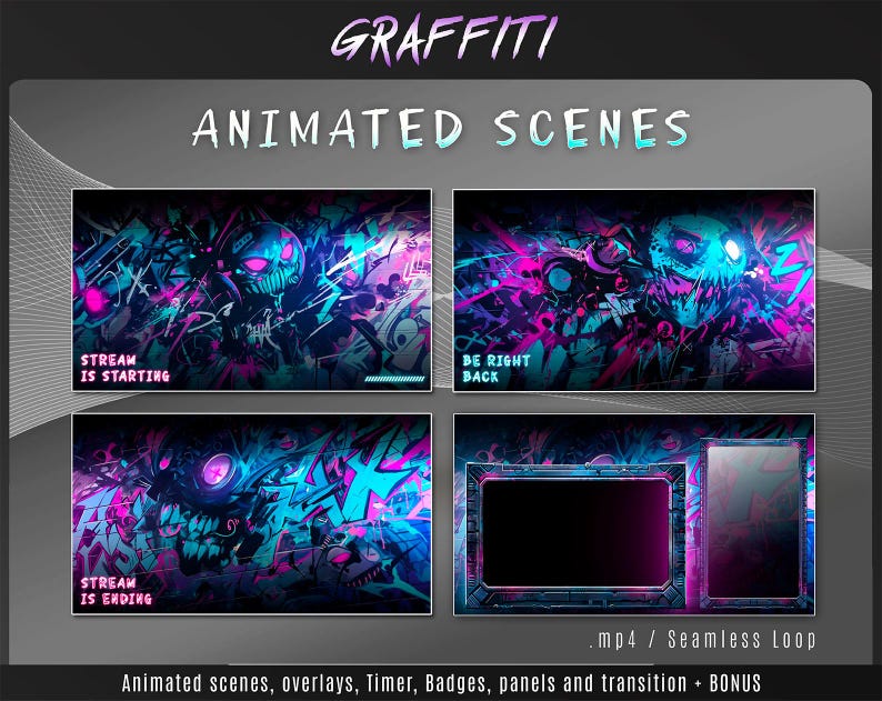 Ultimate Graffiti Stream Package for Twitch, Full Stream Pack, Pink and ...