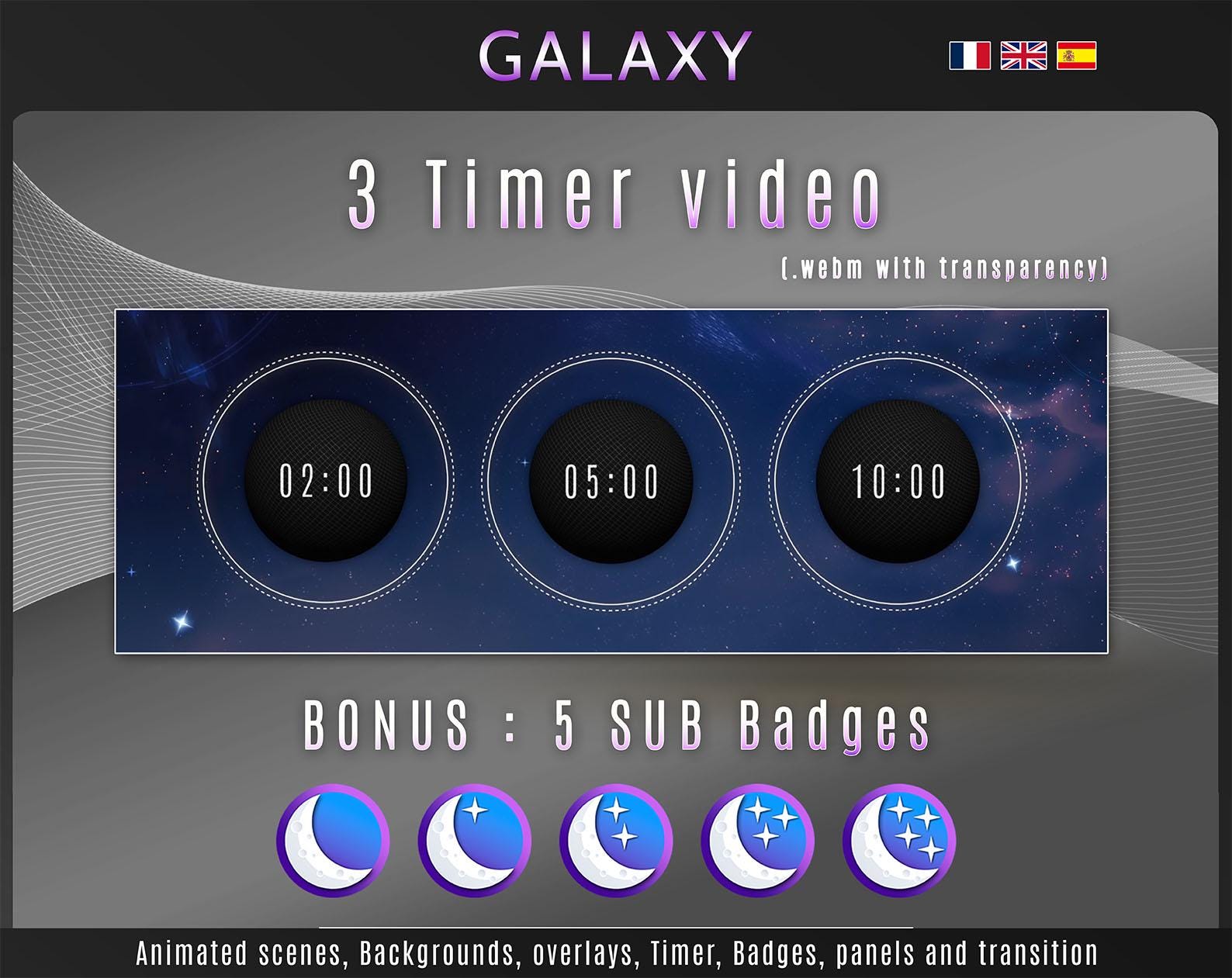 Galaxy Stream Pack, Full Stream Pack, Overlays Bundle for Twitch, Space ...