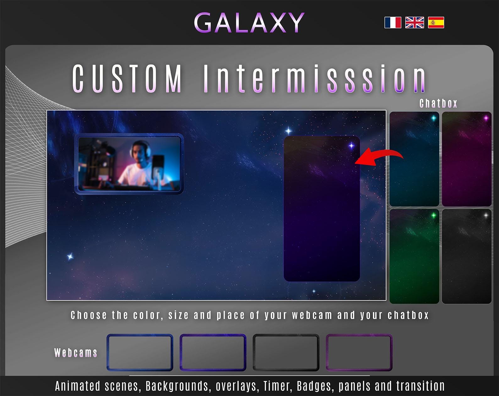Galaxy Stream Pack, Full Stream Pack, Overlays Bundle for Twitch, Space ...