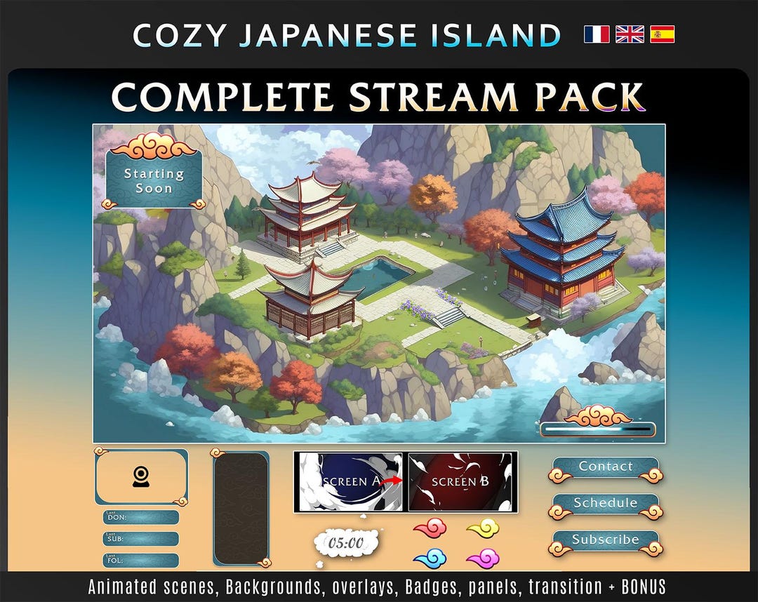 Cozy Japanese Island Stream Pack, Animated Scenes, Overlays, Alerts ...