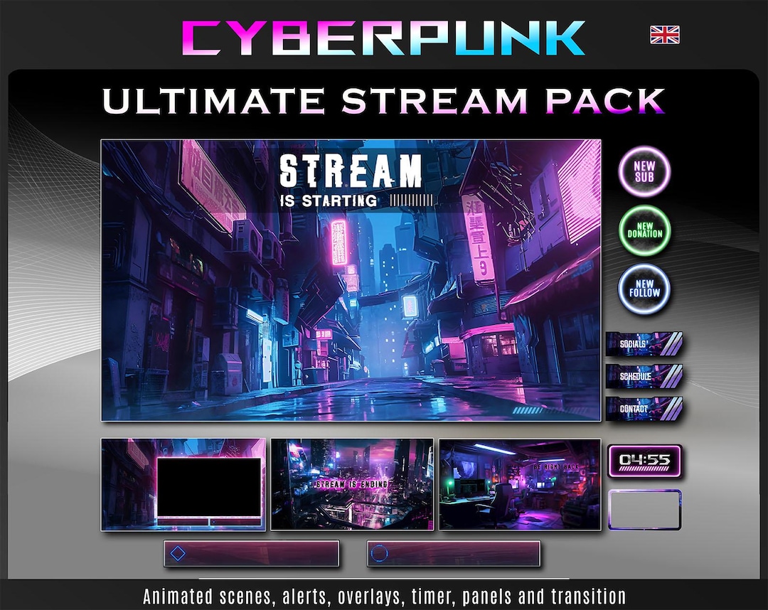 Complete Cyberpunk Stream Package for Twitch, Full Stream Pack, Purple ...