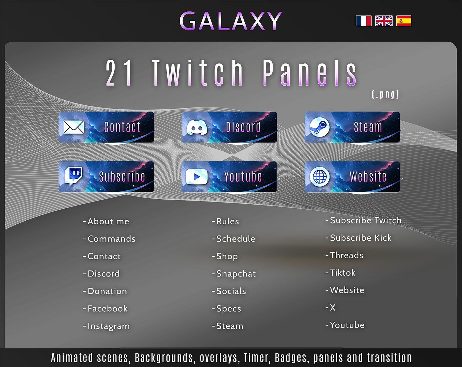 Galaxy Stream Pack, Full Stream Pack, Overlays Bundle for Twitch, Space ...