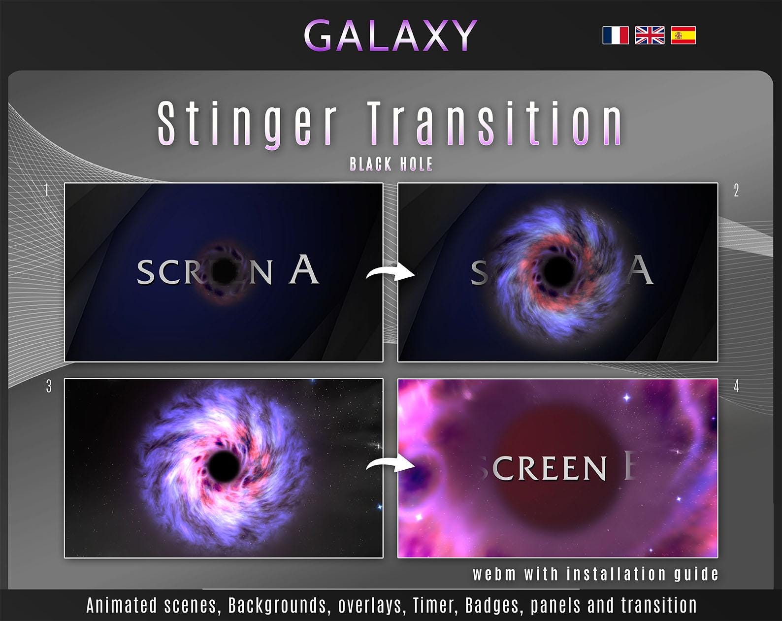 Galaxy Stream Pack, Full Stream Pack, Overlays Bundle for Twitch, Space ...