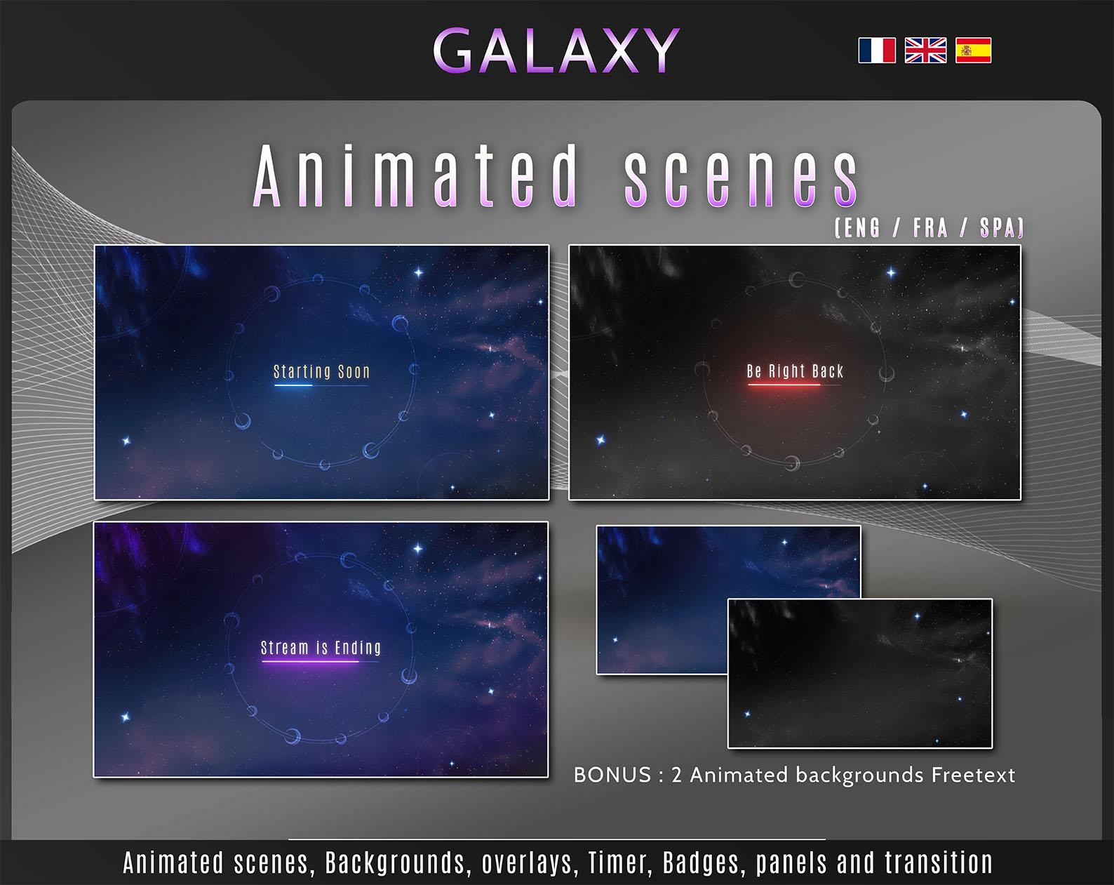 Galaxy Stream Pack, Full Stream Pack, Overlays Bundle for Twitch, Space ...