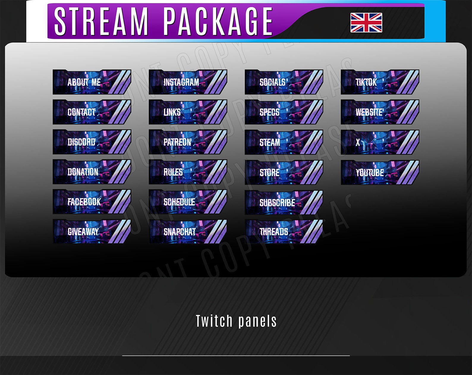 Complete Cyberpunk Stream Package for Twitch, Full Stream Pack, Purple ...