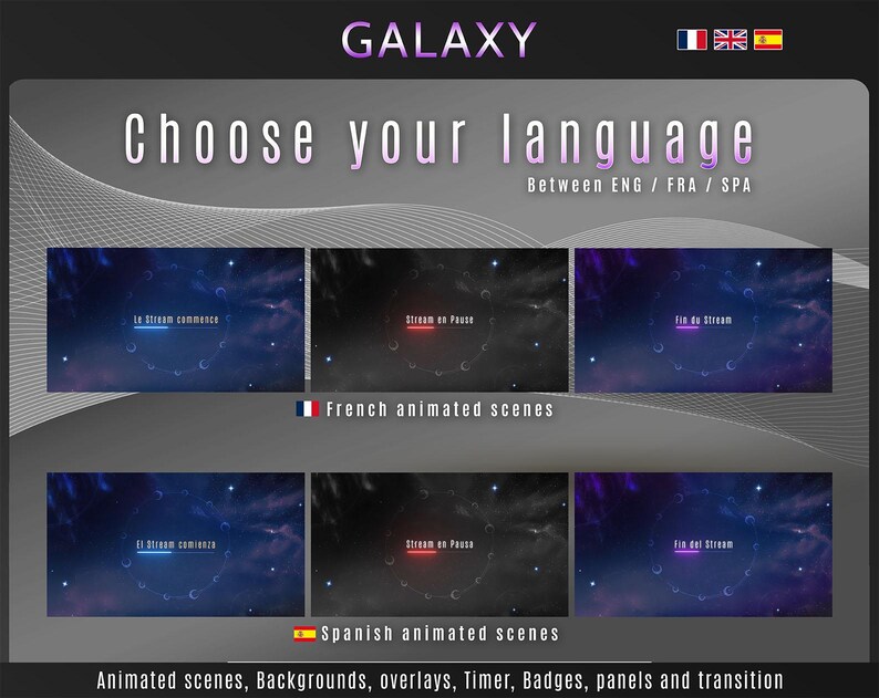 Galaxy Stream Pack, Full Stream Pack, Overlays Bundle for Twitch, Space ...
