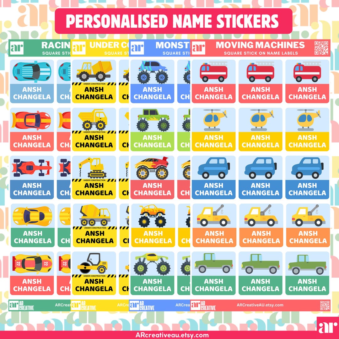 15 Square Name Labels | Boy Name Labels | Personalized Name Labels ...