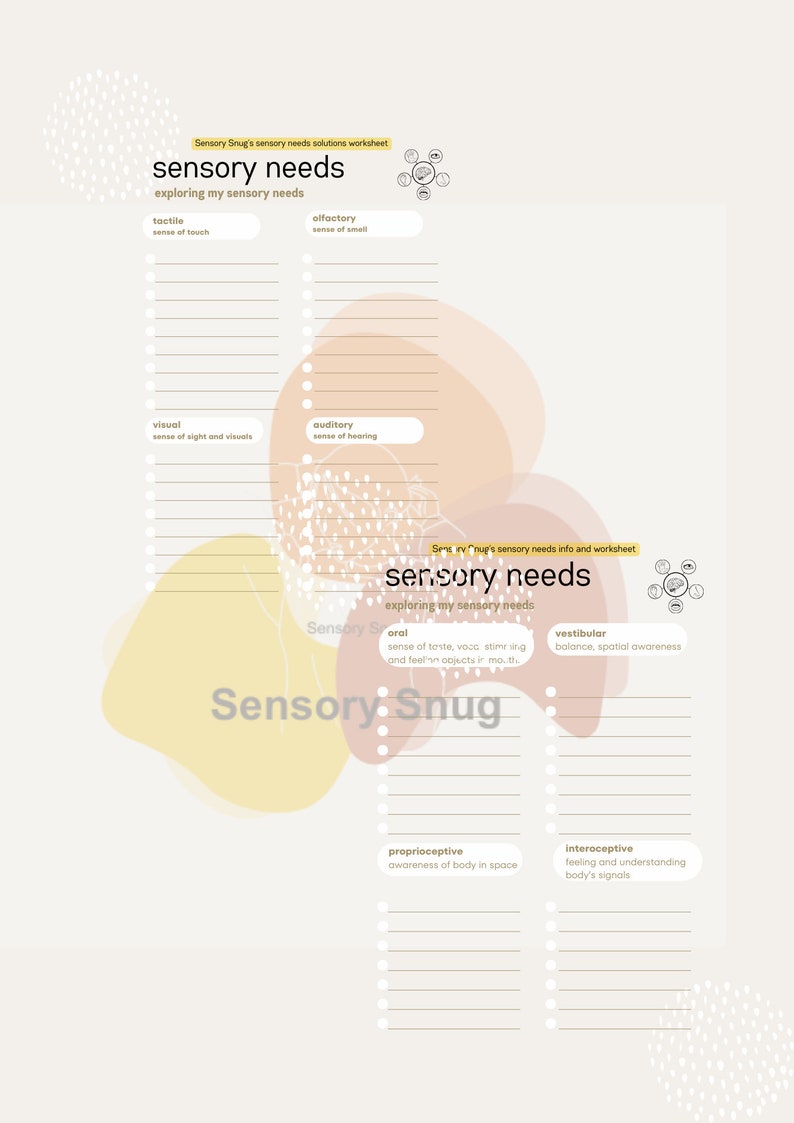 What Are Your Sensory Needs Worksheets - Etsy