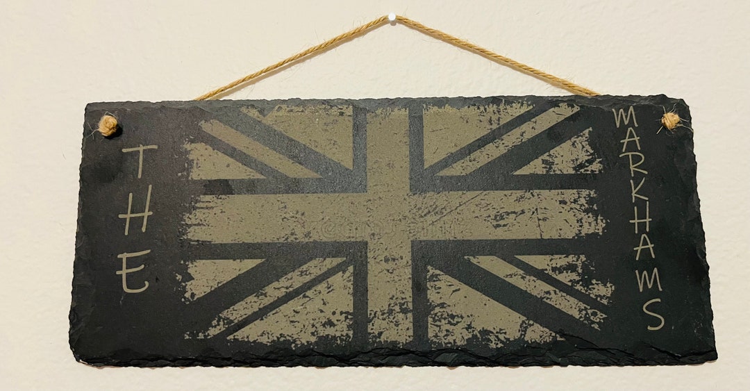 Engraved Slate Home Sign With British Flag and Surname . - Etsy