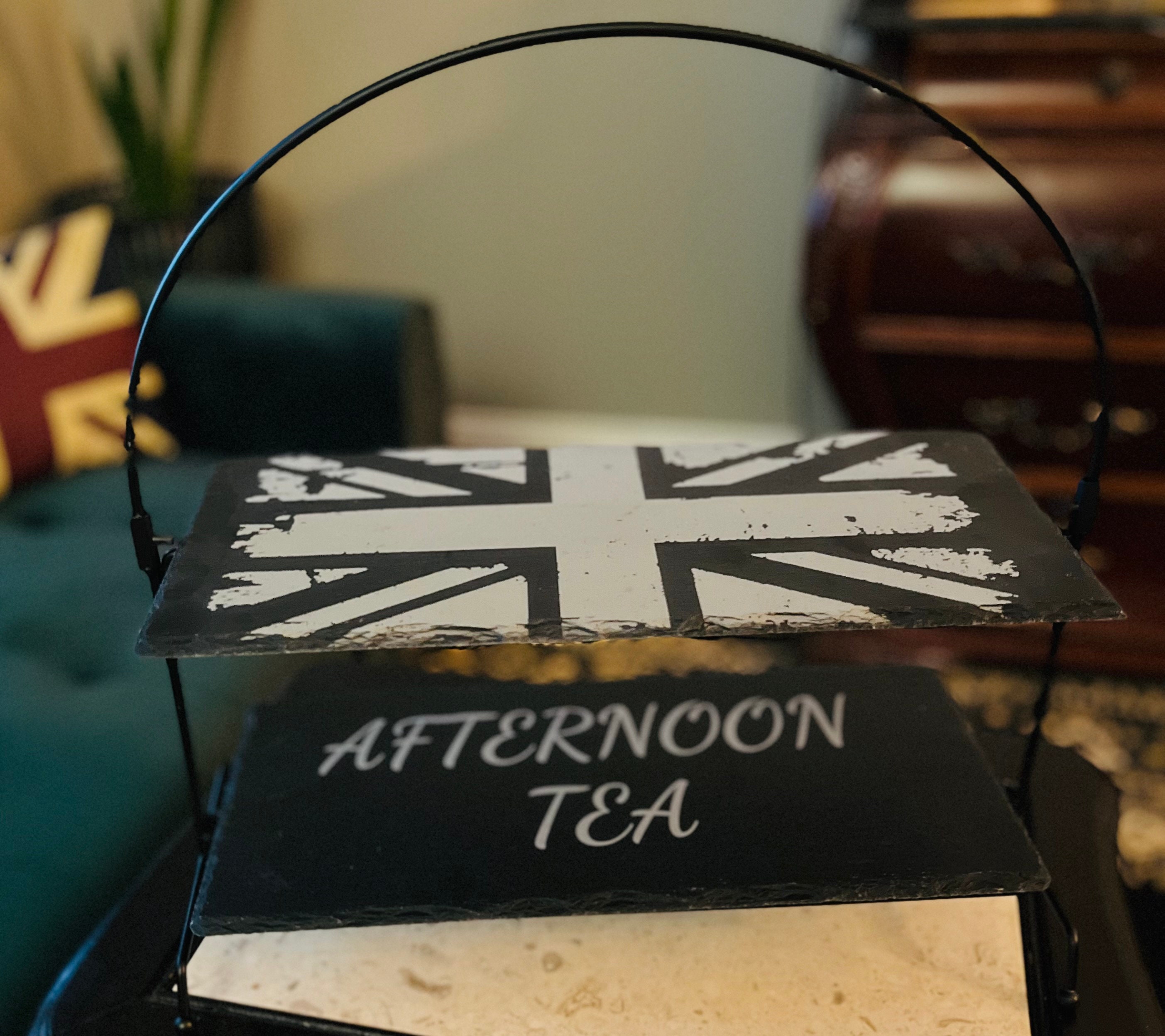 Afternoon Tea Slate Cake Stand Engraved With the British Flag . - Etsy