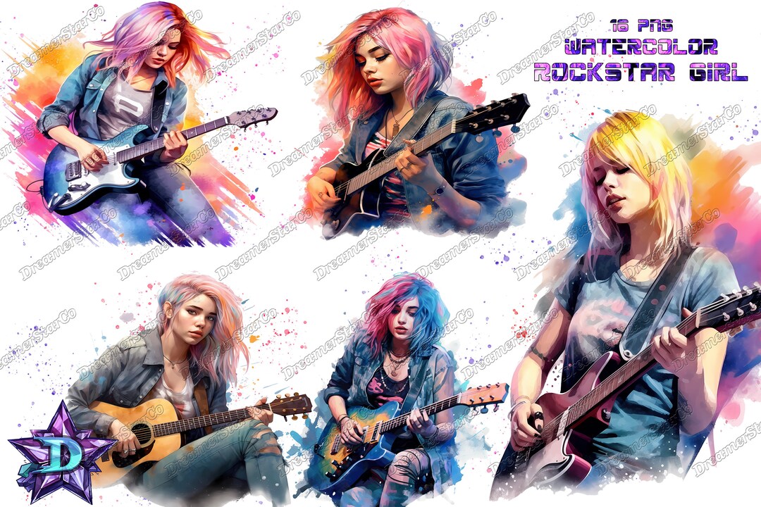 Rockstar Girl,rockstar Png,clipart,t-shirt Design,watercolor,watercolor ...