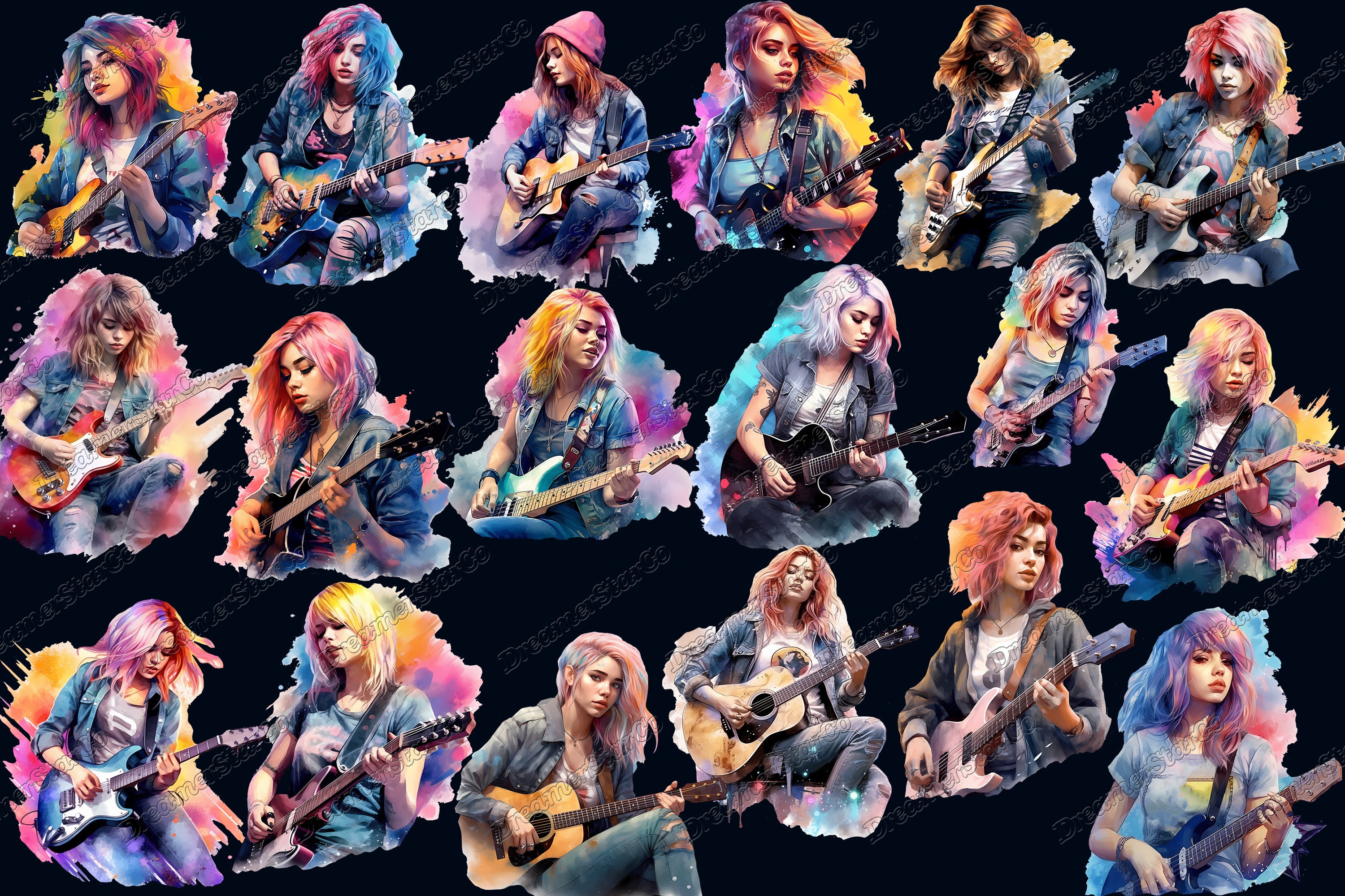 Rockstar Girl,rockstar Png,clipart,t-shirt Design,watercolor,watercolor ...