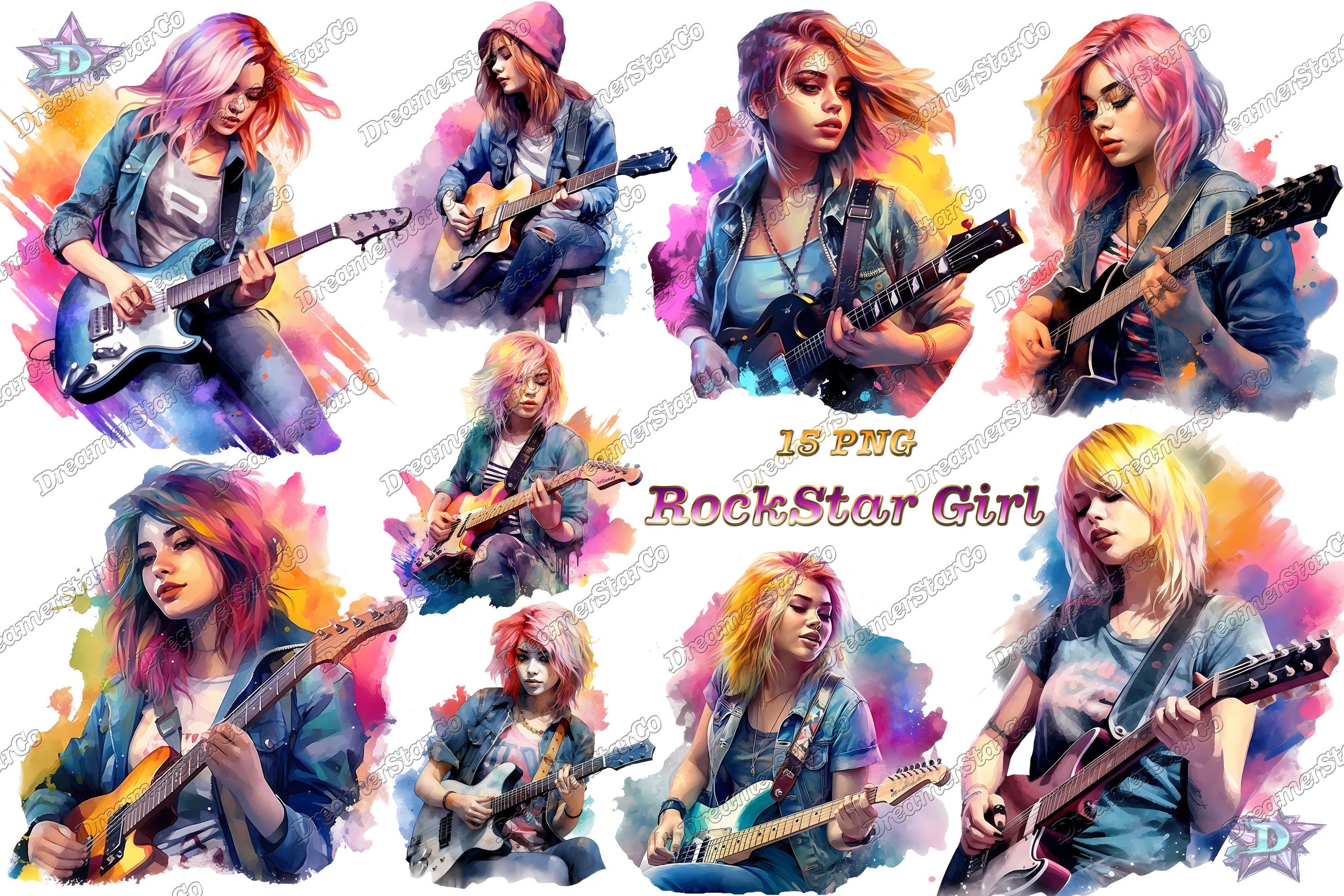 Rockstar Girl,rockstar Png,clipart,t-shirt Design,watercolor,watercolor ...