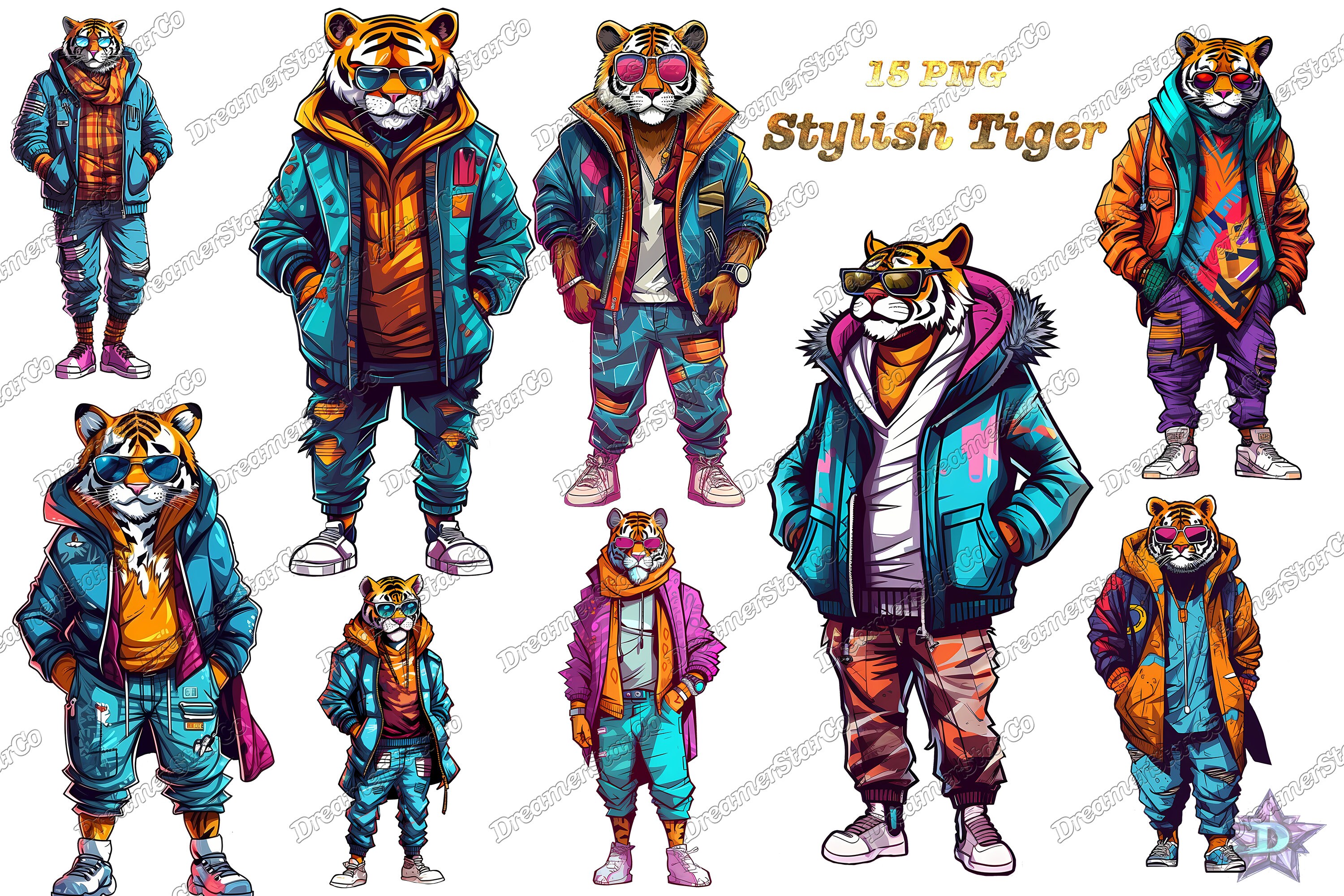 Stylish Tiger Clipartstylish Tiger Pngt-shirt Design - Etsy
