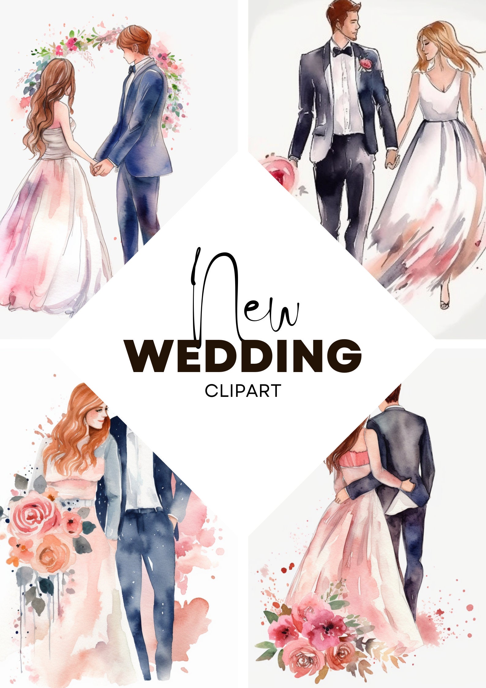 Breathtaking Bride, Flower Clipart and Watercolor Wedding Clipart ...