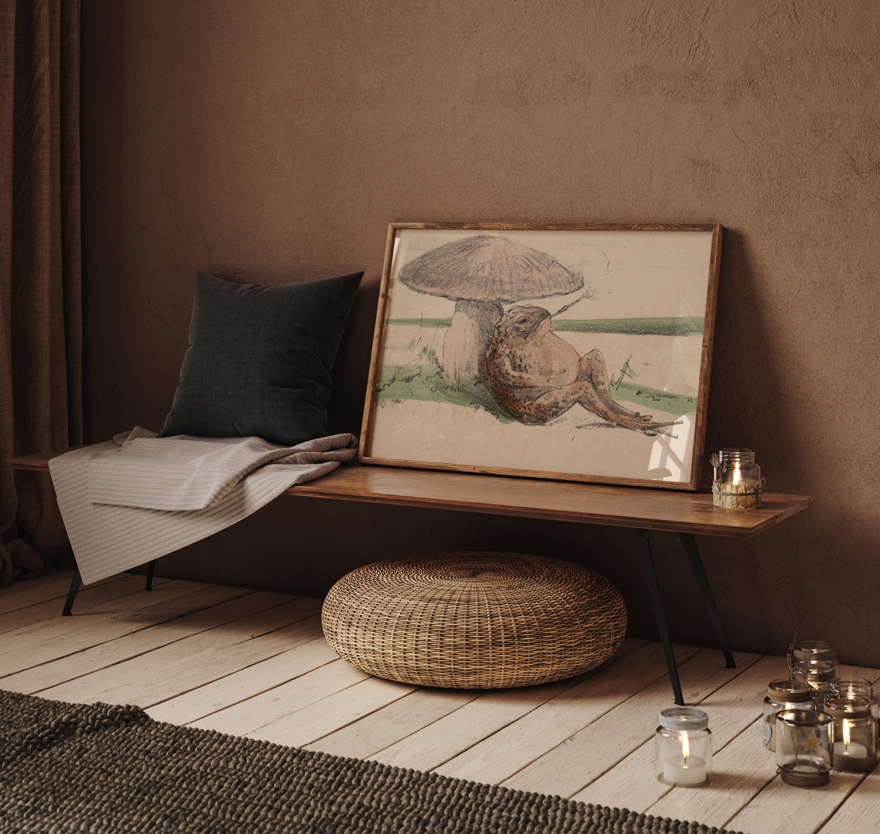 Toad With a Cigarette Under a Toadstool Neutral Tones Wall - Etsy