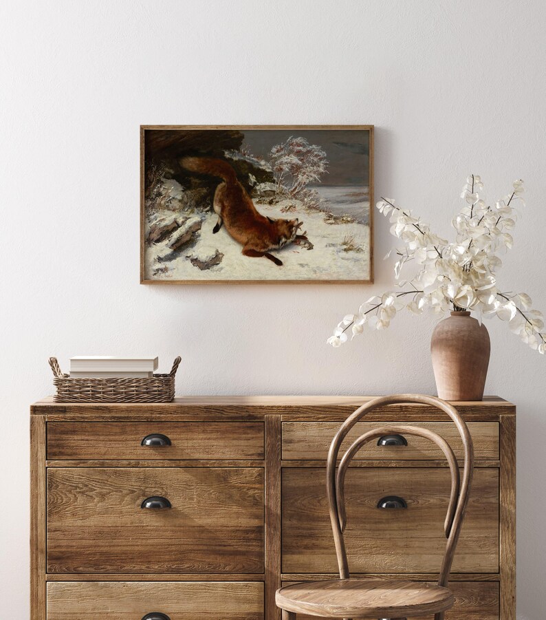 Fox in the Snow 1860 by Gustave Courbet, Vintage Art Print, Winter ...