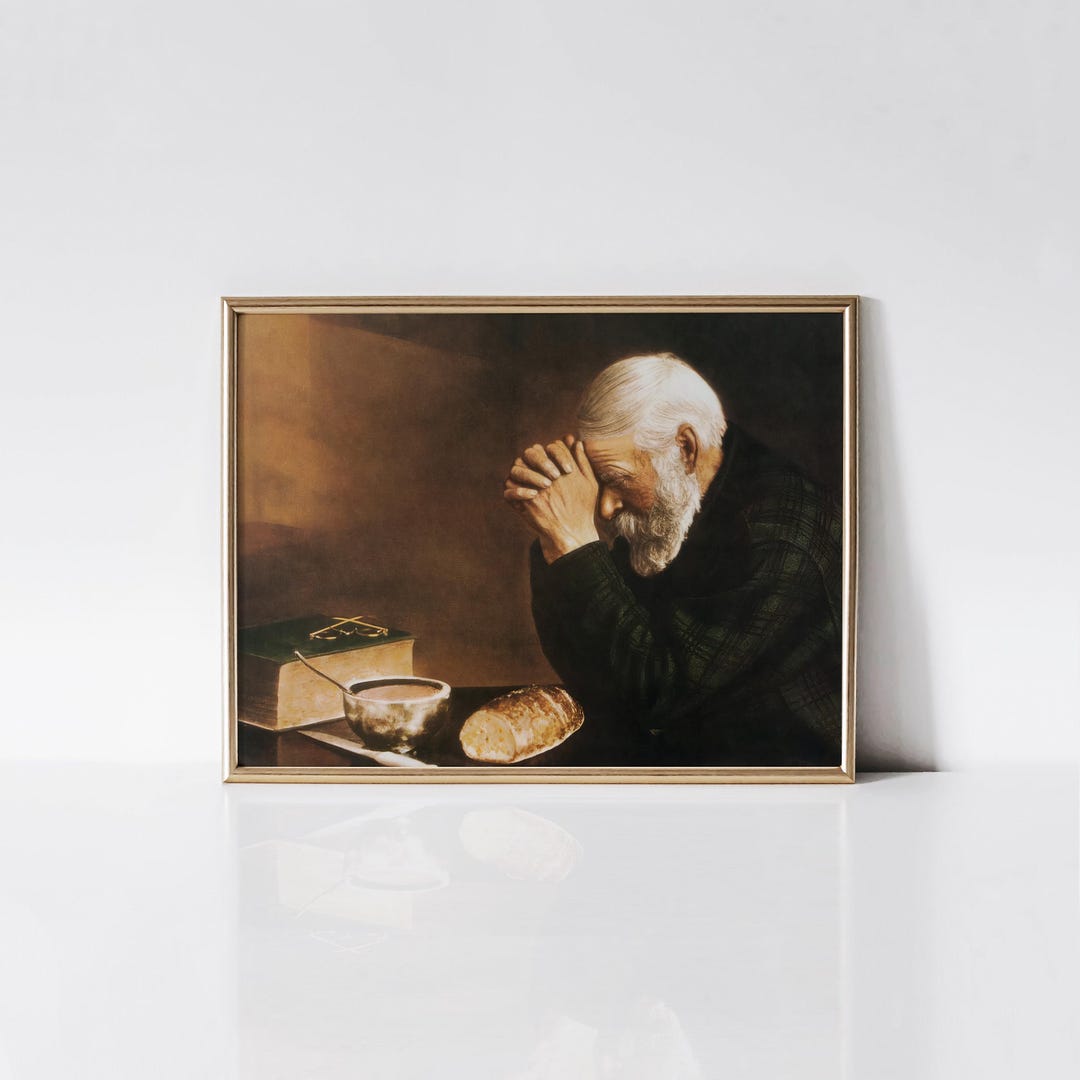Grace, Man Praying Over Bread, Eric Enstrom Gratitude, Dining Room Wall ...