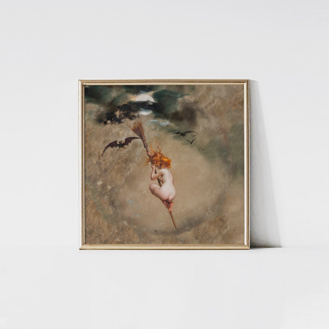The Witch, Luis Ricardo Falero Print, Vintage Witch on Broom Painting ...