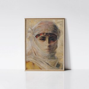Antique Veiled Woman Portrait Print, Muted Tones Aesthetic Wall Art ...