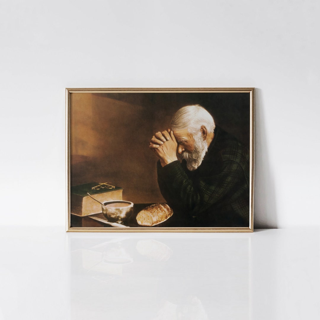 Grace, Man Praying Over Bread, Eric Enstrom Gratitude, Dining Room Wall ...