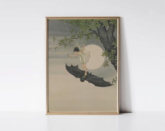 Vintage Fairy Riding a Bat Art Print, Ida Rentoul Outhwaite ...