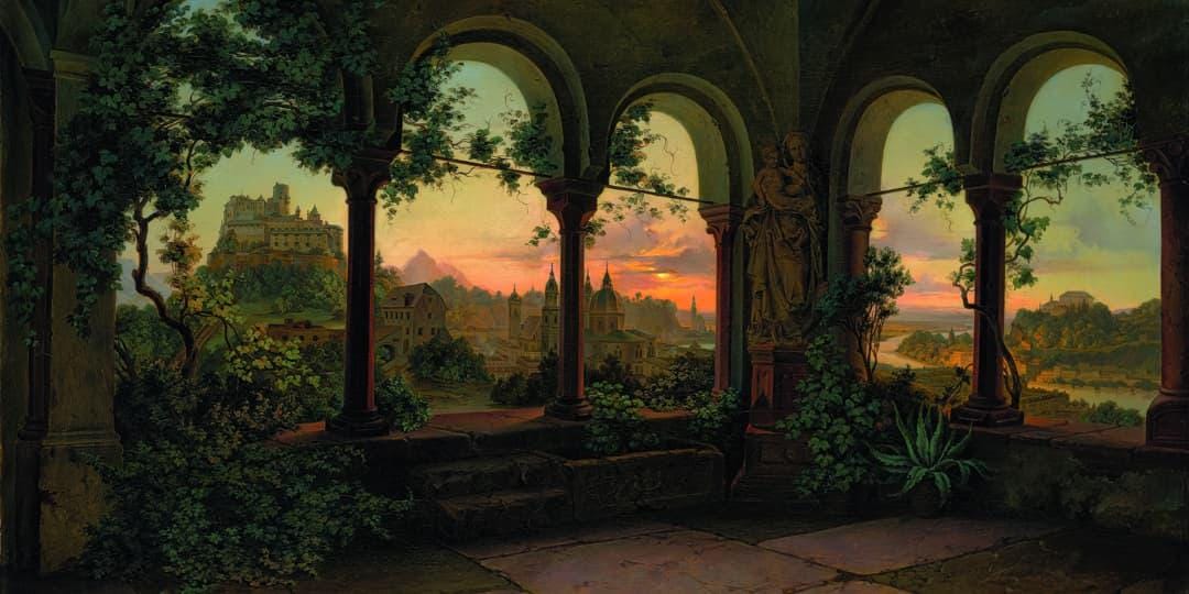 View of Salzburg From a Romanesque Loggia 1850 Georg Pezolt Print ...