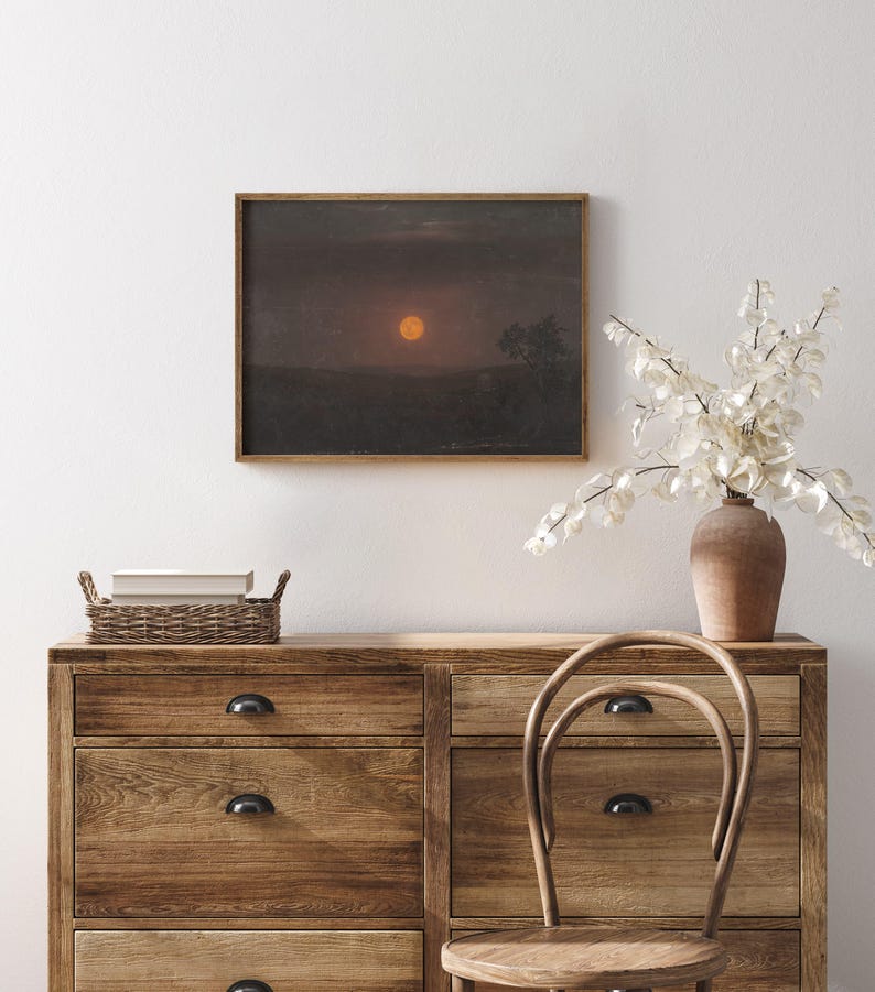 Moonlight, Celestial Décor, Vintage Moon Painting Print, Bedroom Wall ...