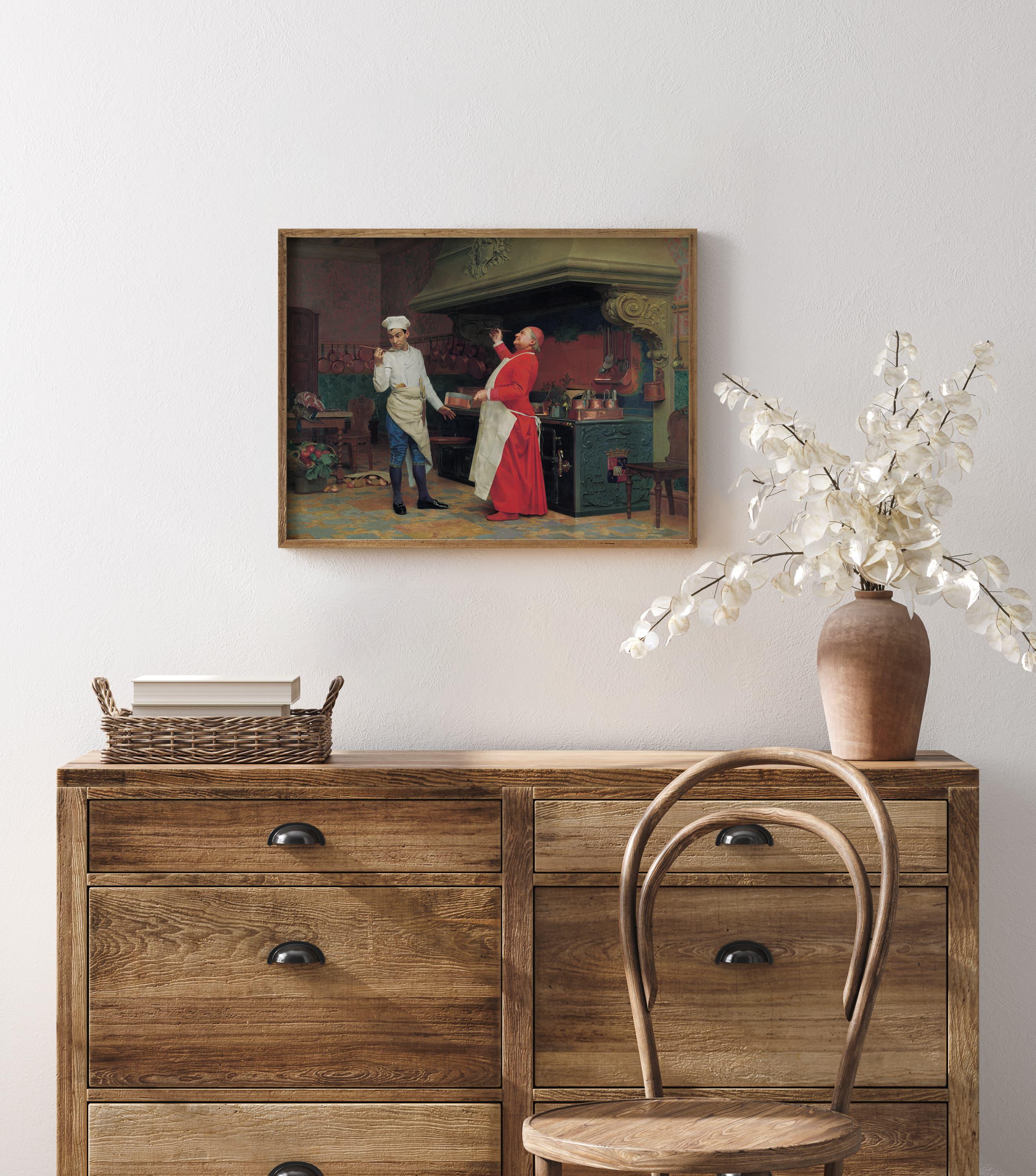 The Marvelous Sauce, Victorian Kitchen Print, 1800s Chef Painting ...