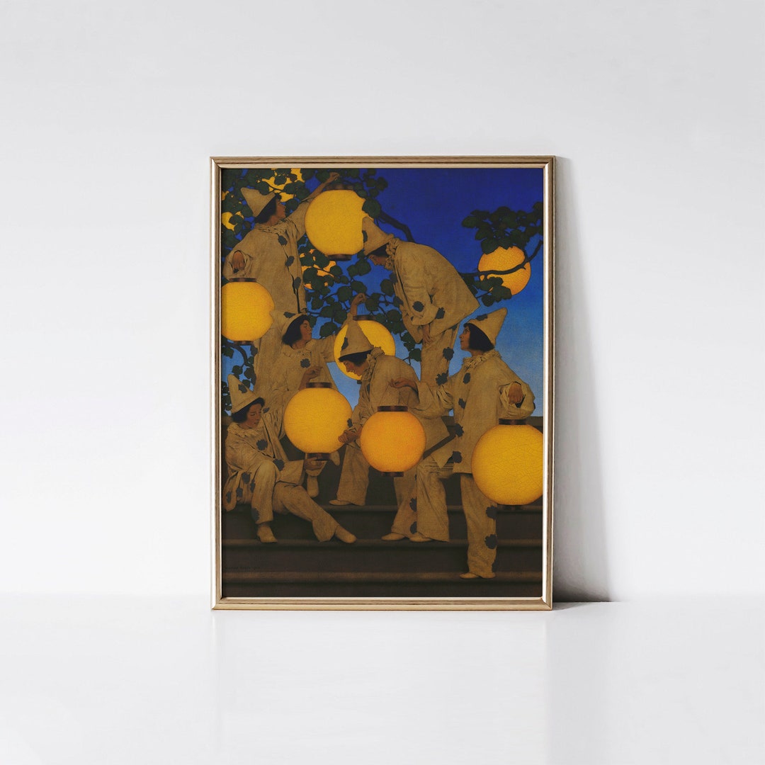 The Lantern Bearers, Vintage Bedroom Wall Art, Moon Painting, Nocturnal ...