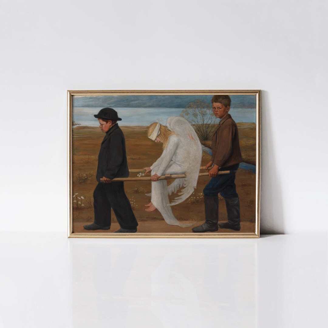 The Wounded Angel, Boys Carrying Angel Print, Scandinavian Landscape ...
